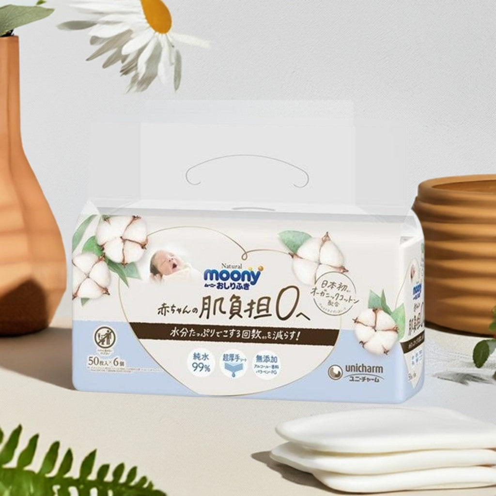 Unicharm Moony Organic Cotton Baby Wipes - Super Thick and Moist (50 S ...